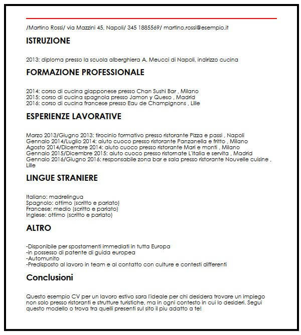 Esempio CV per un lavoro estivo - ilCVperfetto Esempio CV per un lavoro estivo - ilCVperfetto
