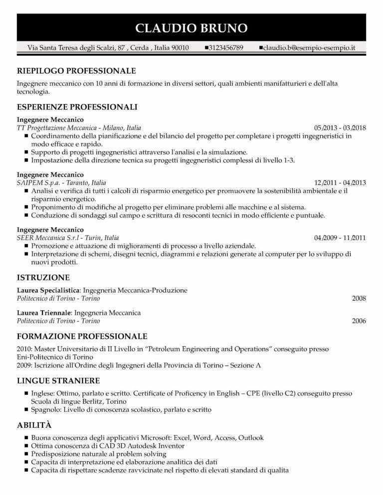 Esempio di Curriculum Vitae Professionale | ilCVPerfetto