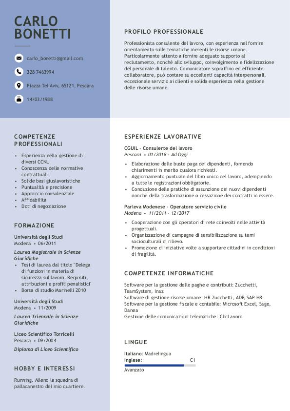 Curriculum consulente del lavoro: esempi | ilCVperfetto